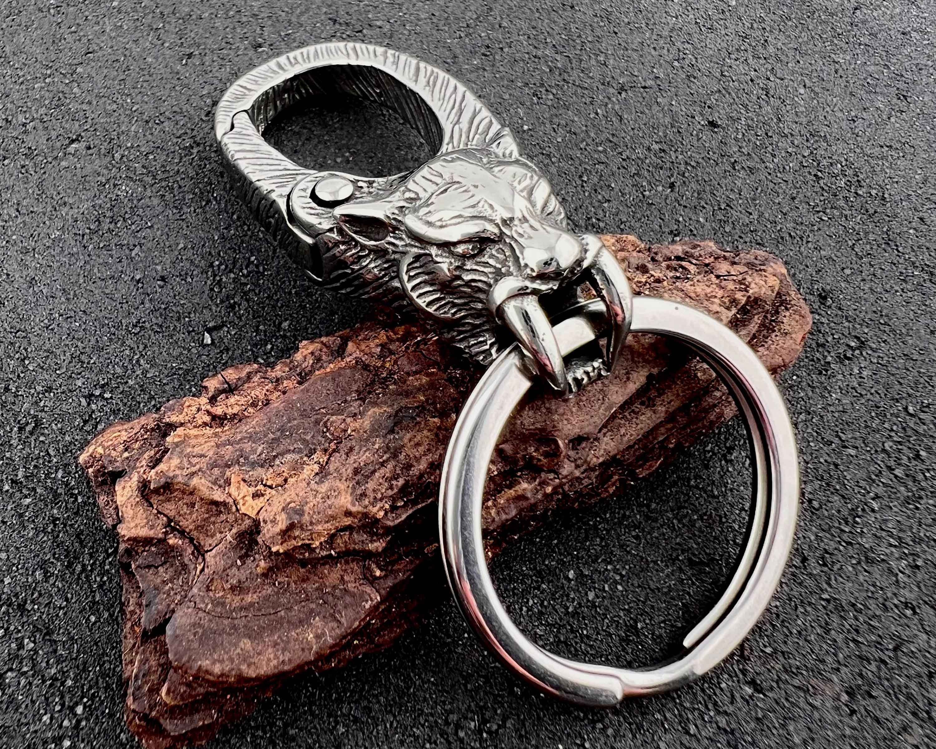 Stainless Steel Saber-toothed Tiger Head Keychain Steel - Etsy