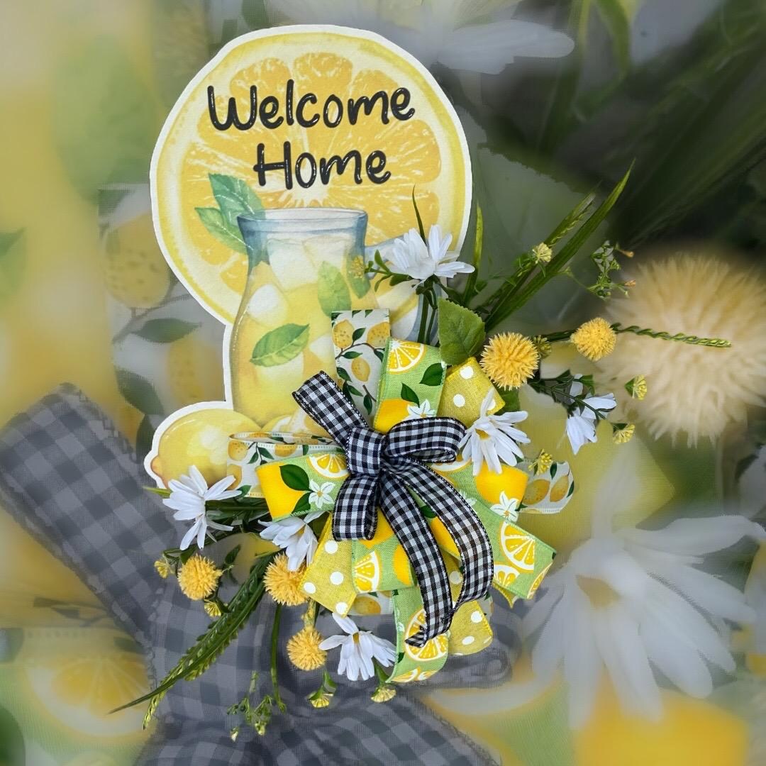 Lemon Welcome Sign, Summer Front Door Decor, Lemon Floral Wall Hanger ...