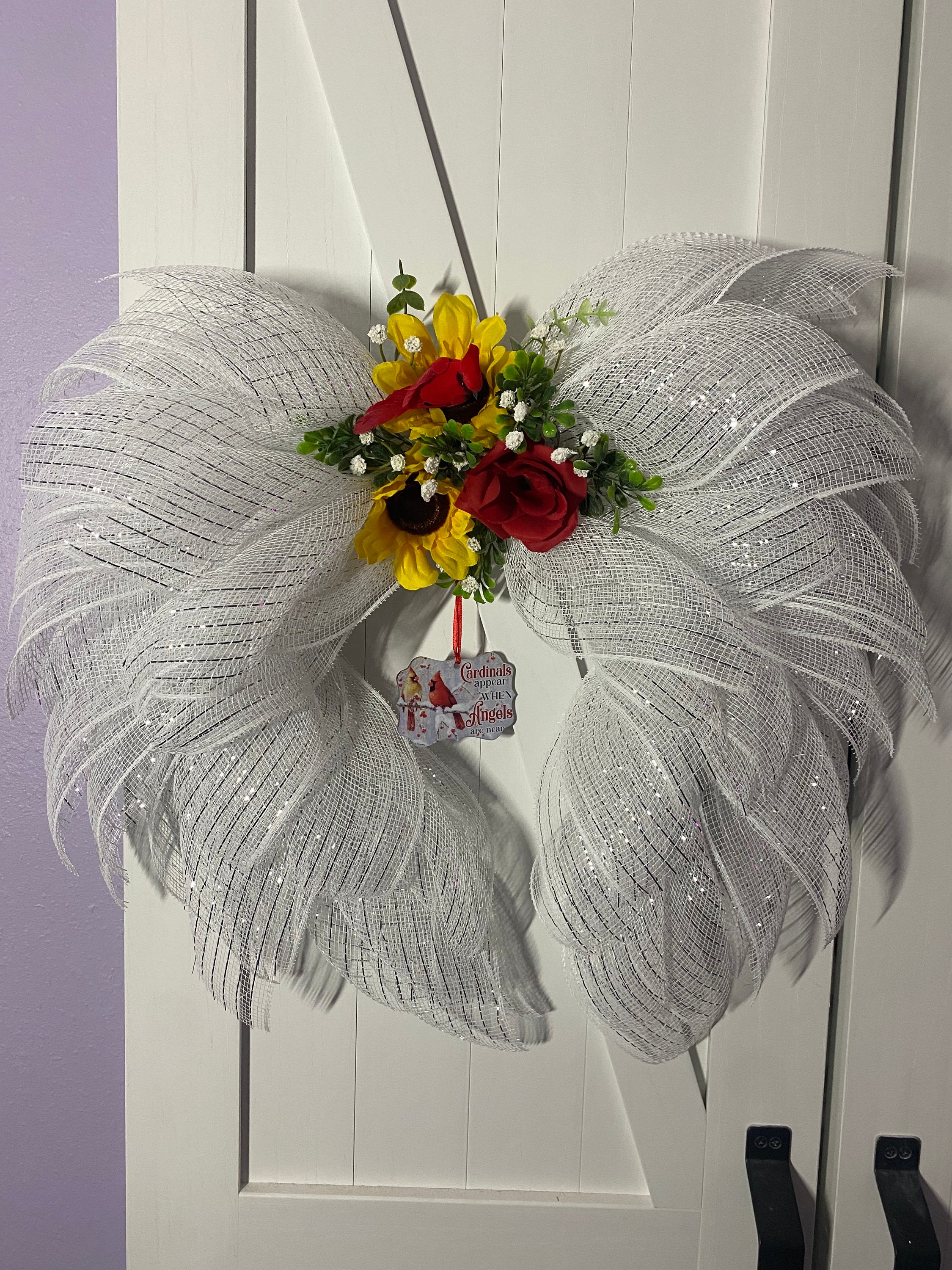 Angel Wings Wreath-sunflower, Rose and Cardinal - Etsy