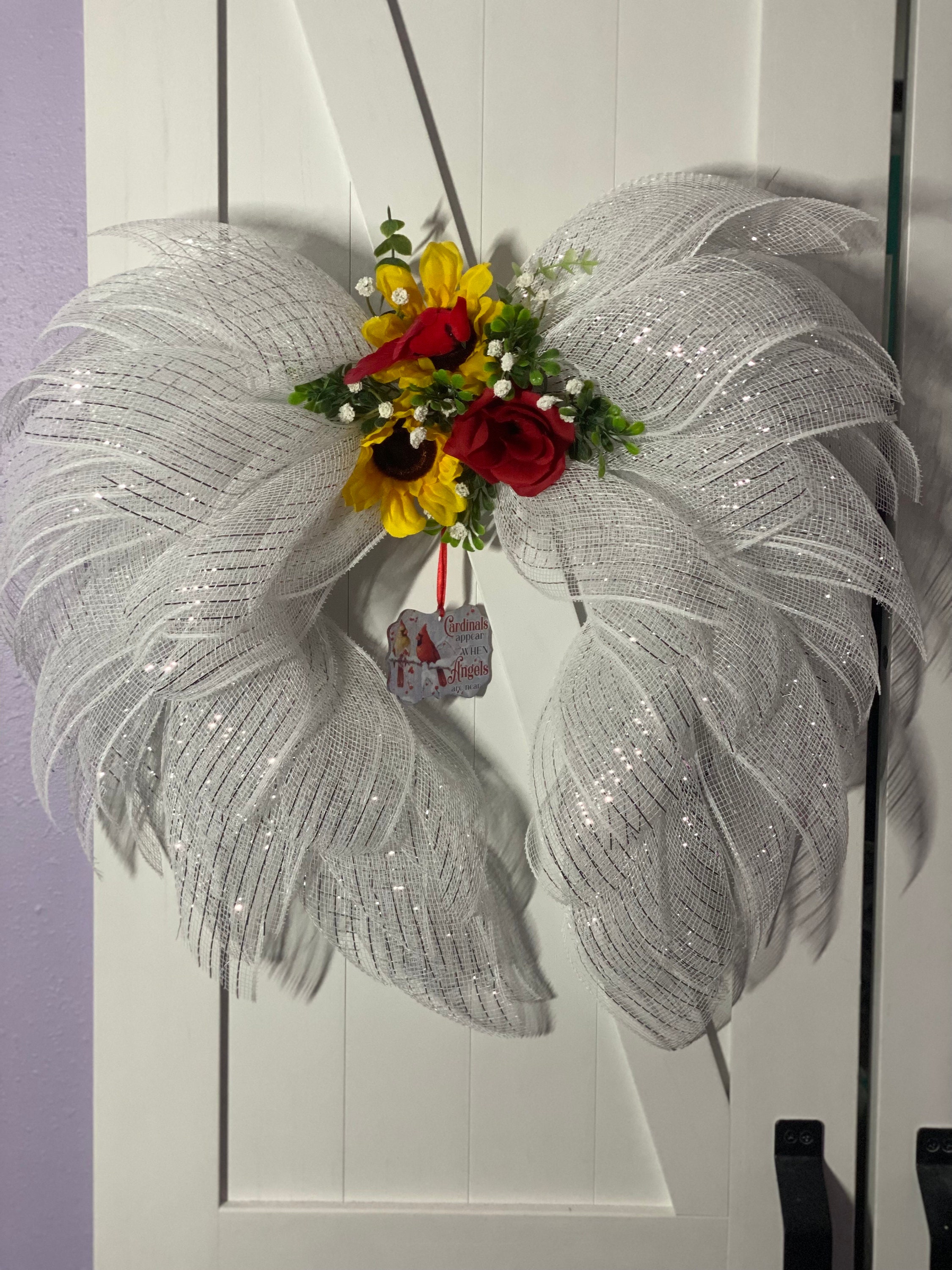 Angel Wings Wreath-sunflower, Rose and Cardinal - Etsy