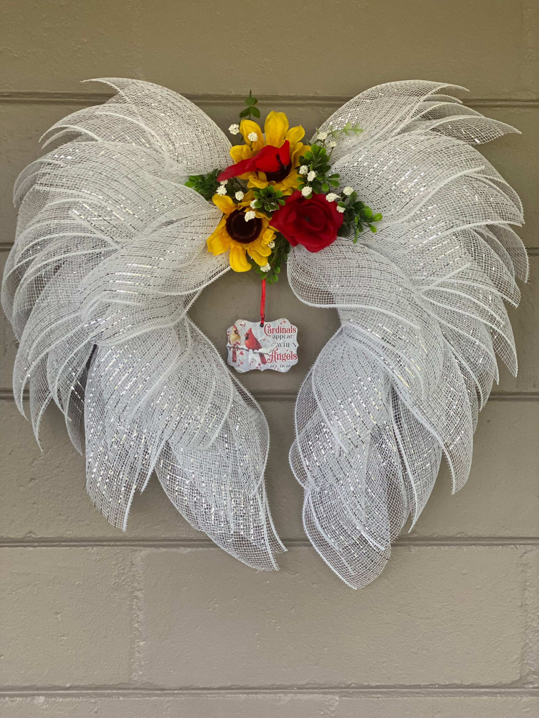 Angel Wings Wreath-sunflower, Rose and Cardinal - Etsy
