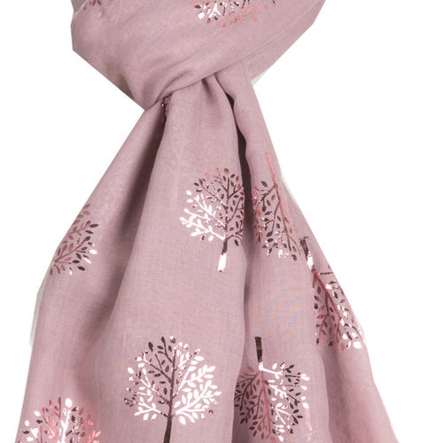 Elegant DUSKY PINK Mulberry Tree Scarf With PINK Metallic Foil | Etsy