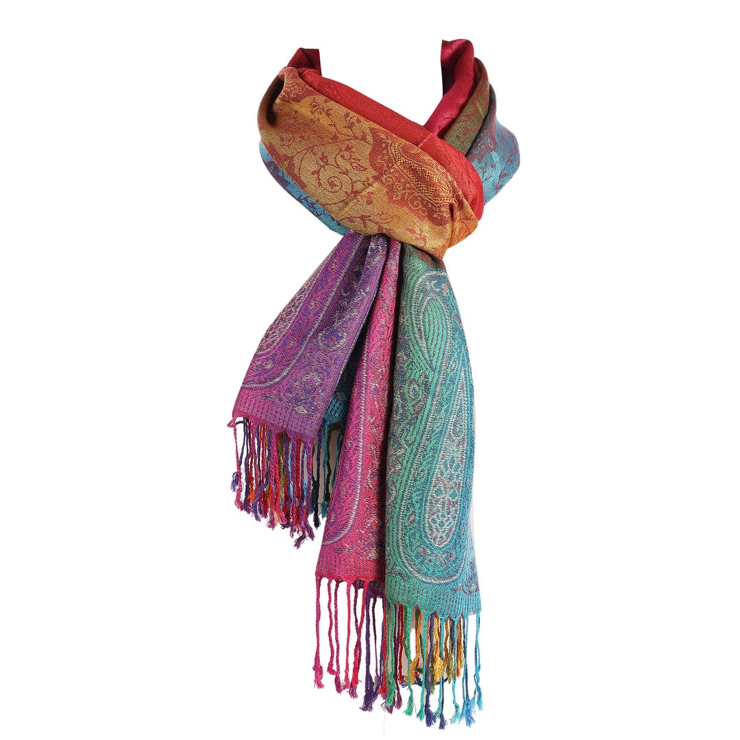 Reversible Luxury Women's New Multi Color Rainbow Flower Design Printed ...