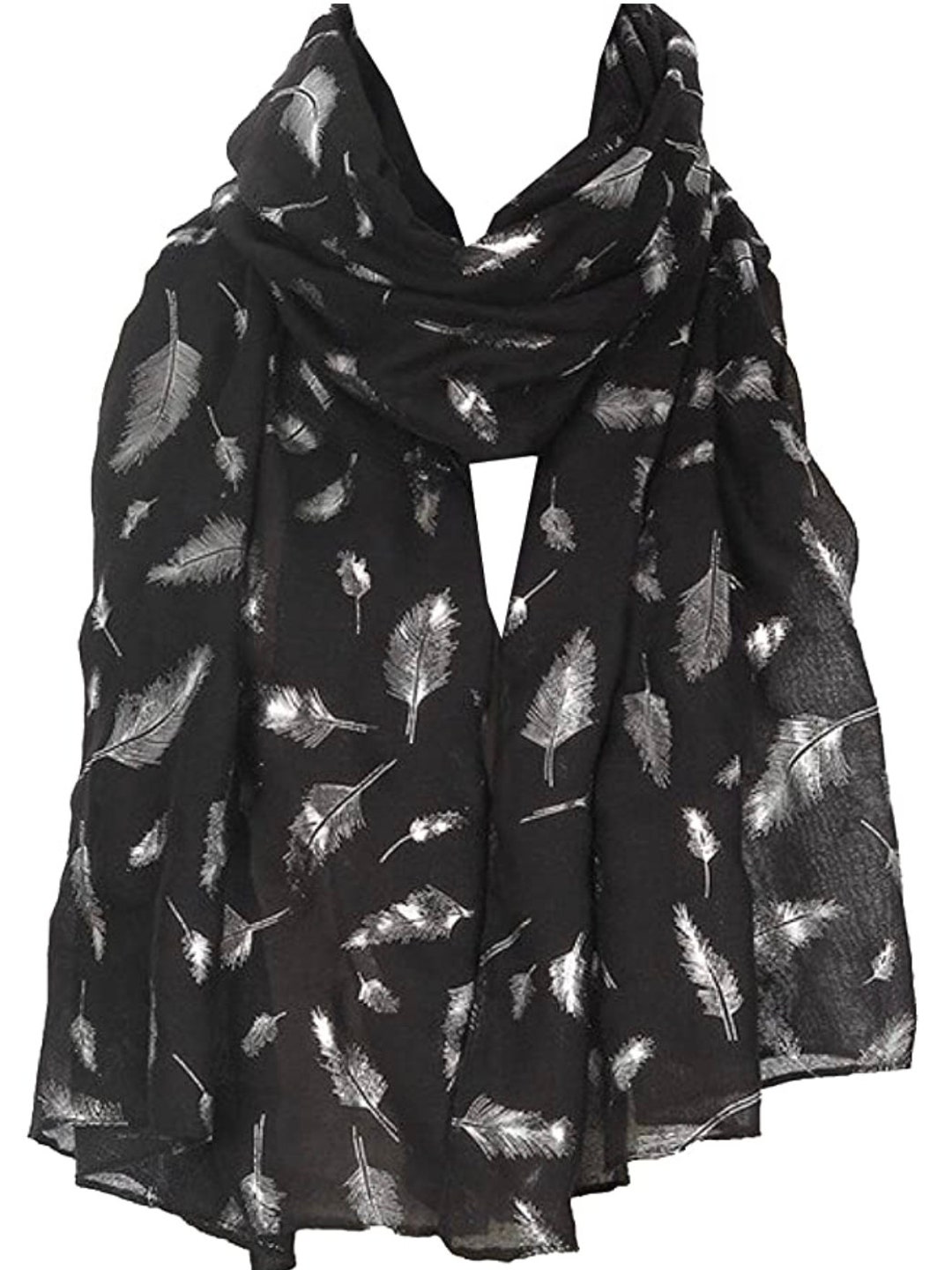 Feather Scarf With SILVER Metallic Foil Print Classy Scarves Wrap Shawl ...