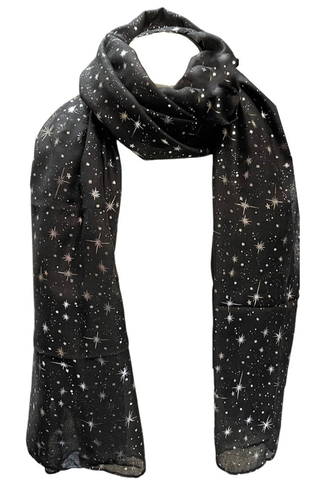 Elegant BLACK Sparkle Scarf With Metallic Foil Print Classy Ritzy ...