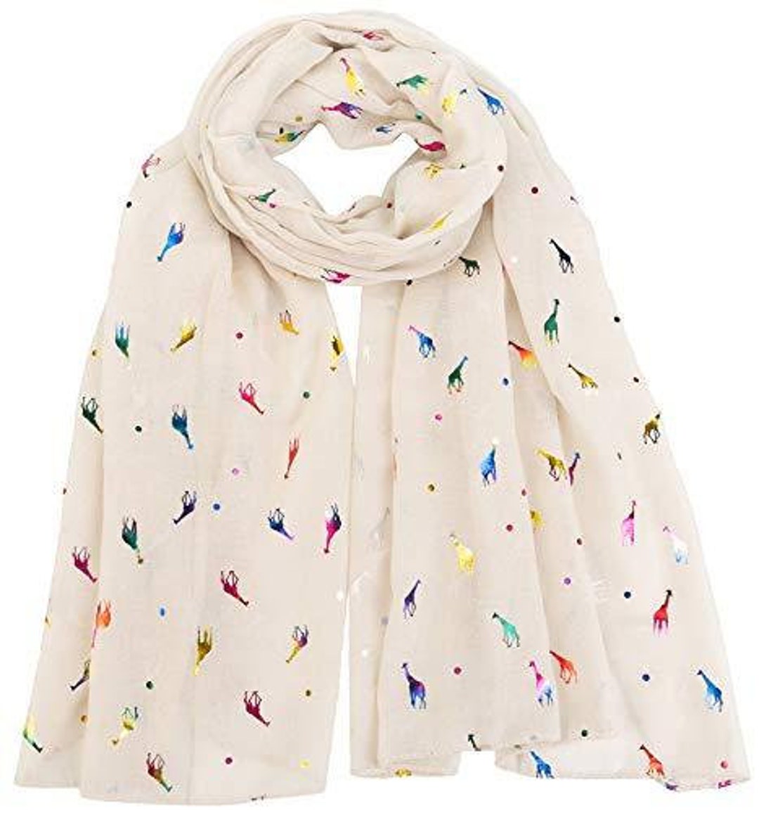 Giraffe Animal Print Women's Scarf Shawl Wrap Glitter Foil Multi Color ...