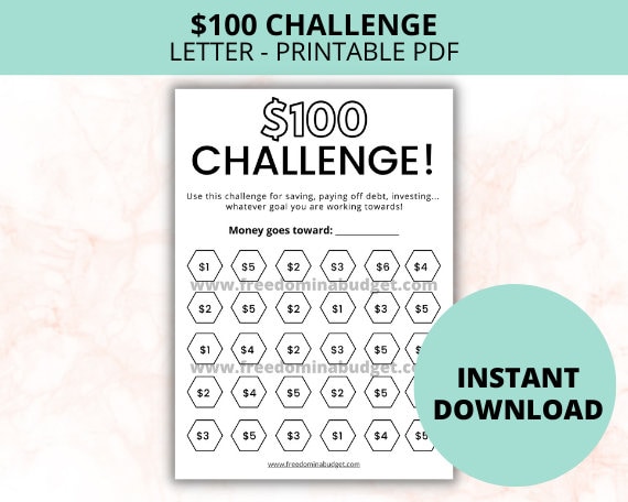 Save 100 Dollars Challenge Money Saving Challenge Printable - Etsy