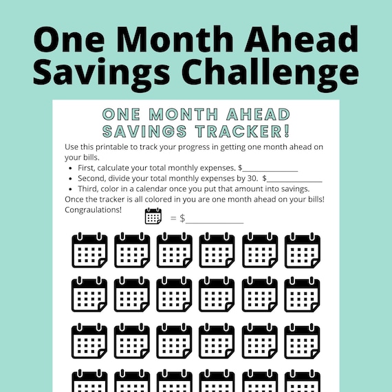 Money Saving Challenge Printable One Month Ahead Savings - Etsy