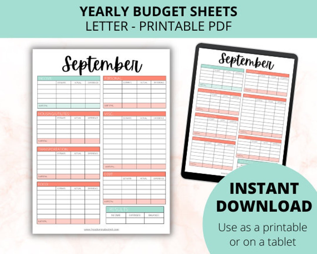 Yearly Budget Sheets Printable | Pen & Paper Budgeting - Etsy
