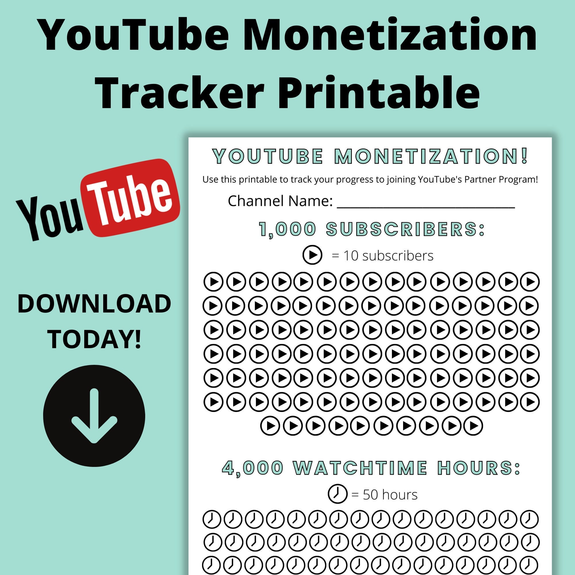 Youtube Monetization Tracker Printable | Youtube Partner Program ...