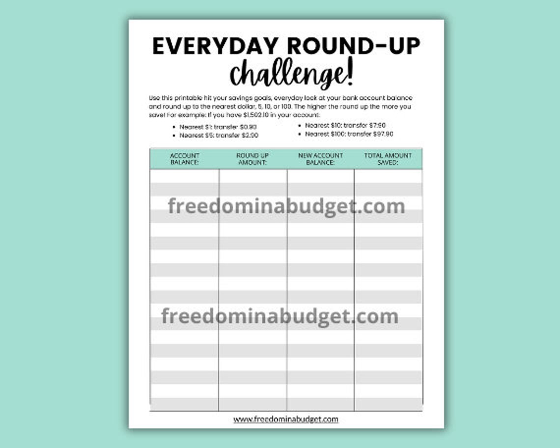 Money Saving Challenge Printable EVERYDAY ROUND-UP Savings Challenge ...