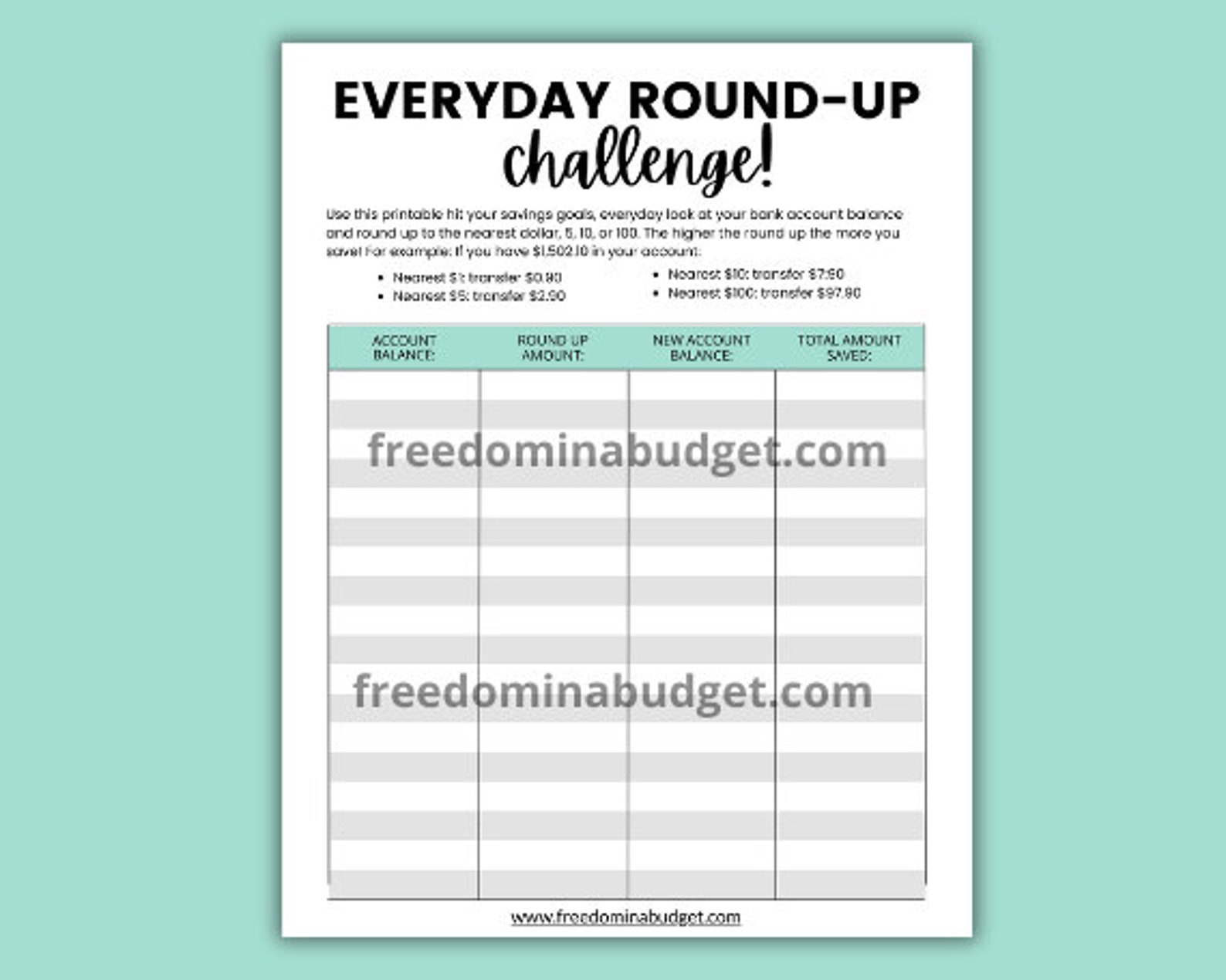 Money Saving Challenge Printable EVERYDAY ROUND-UP Savings Challenge ...