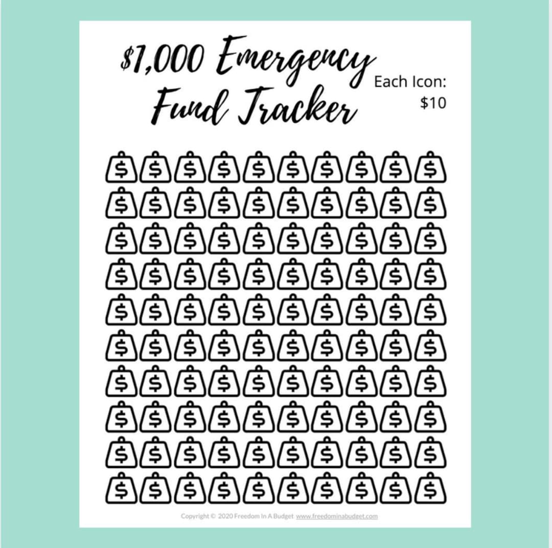 1,000 Emergency Fund Printable | 1,000 Emergency Fund Tracker PDF ...