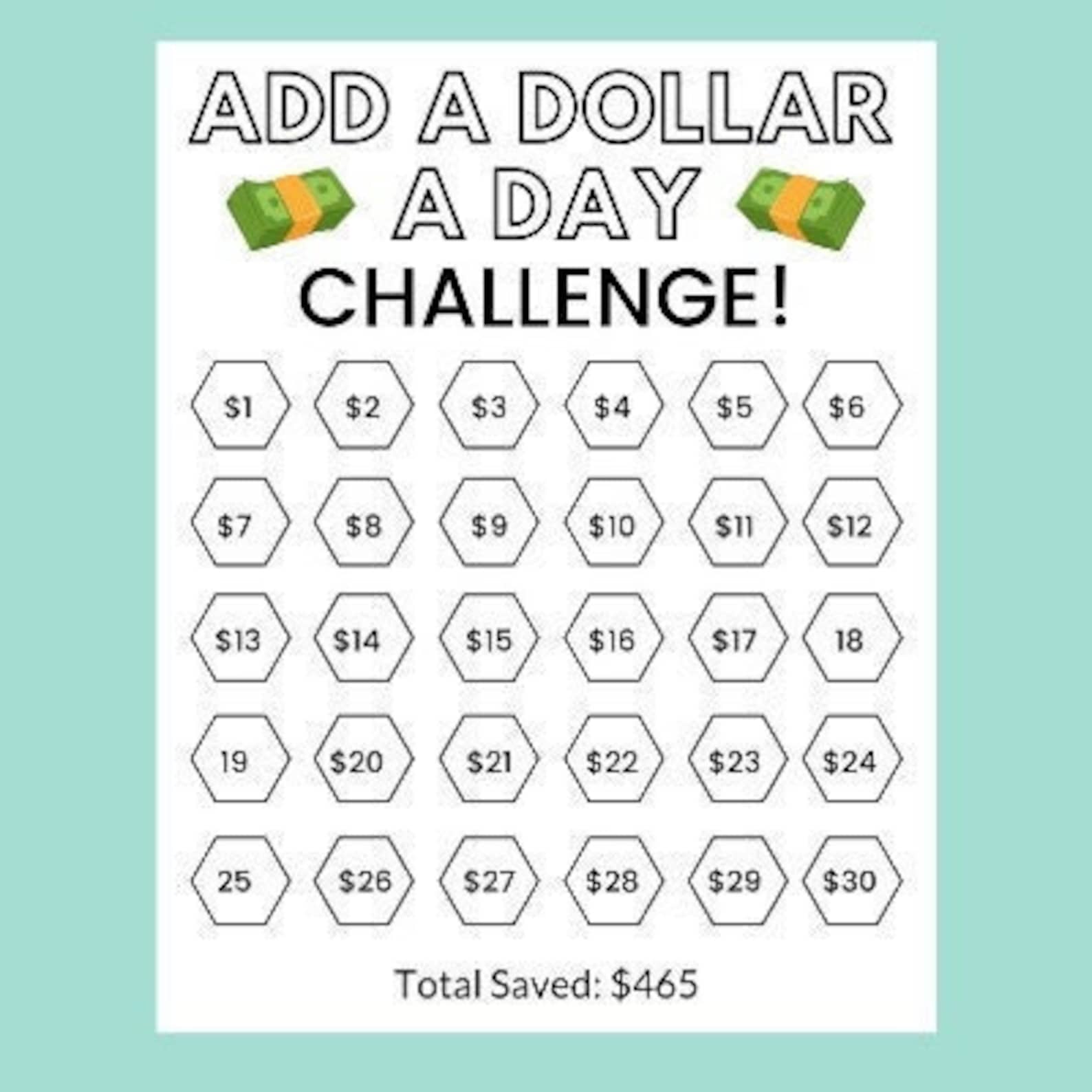 Money Saving Challenge Printable | Add A Dollar A Day! | Savings ...