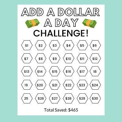 Money Saving Challenge Printable | Add A Dollar A Day! | Savings ...