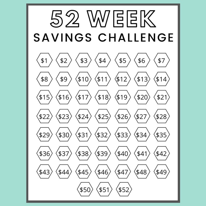 52-week Savings Challenge Printable - Etsy 52-week Savings Challenge Printable - Etsy