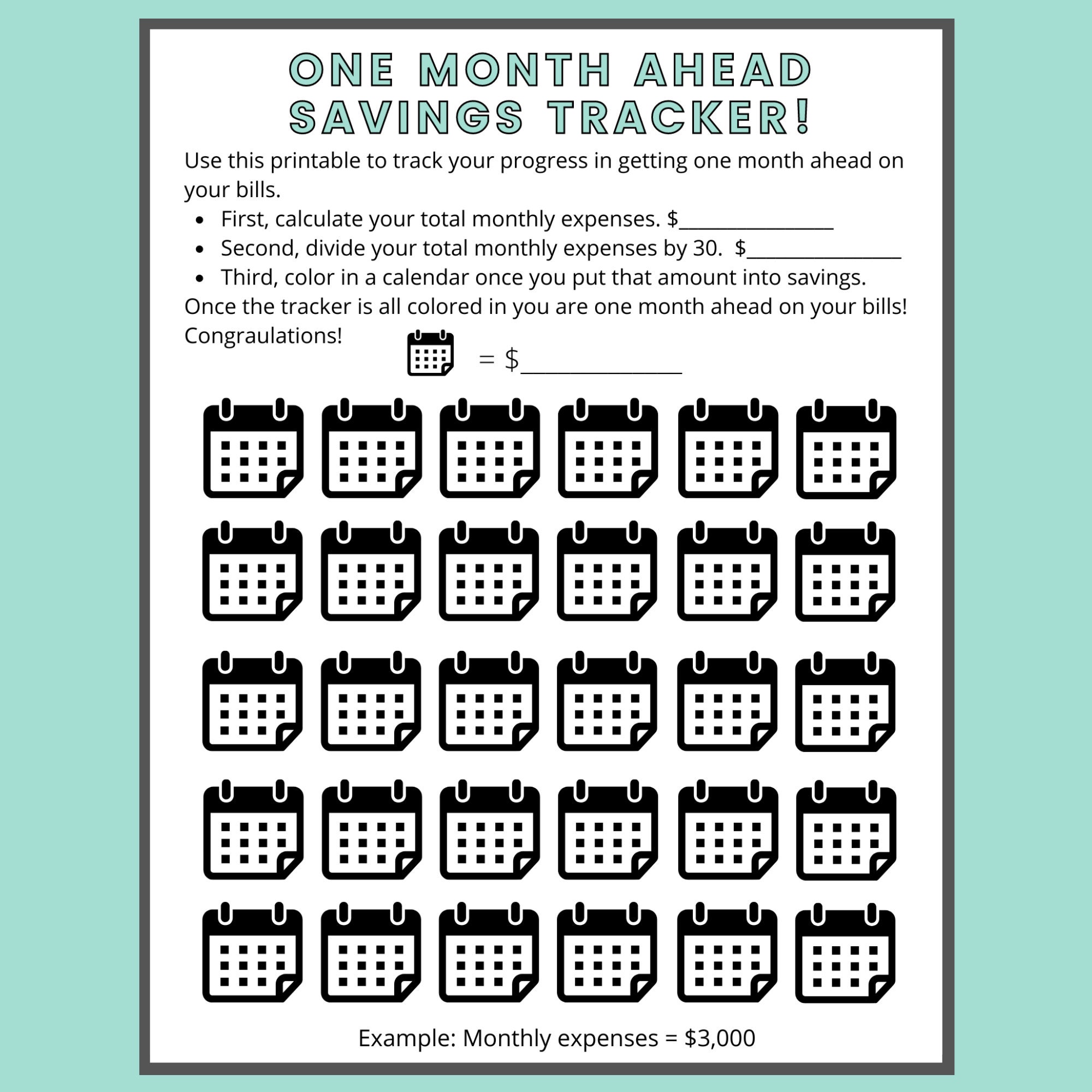 Money Saving Challenge Printable One Month Ahead Savings Tracker ...