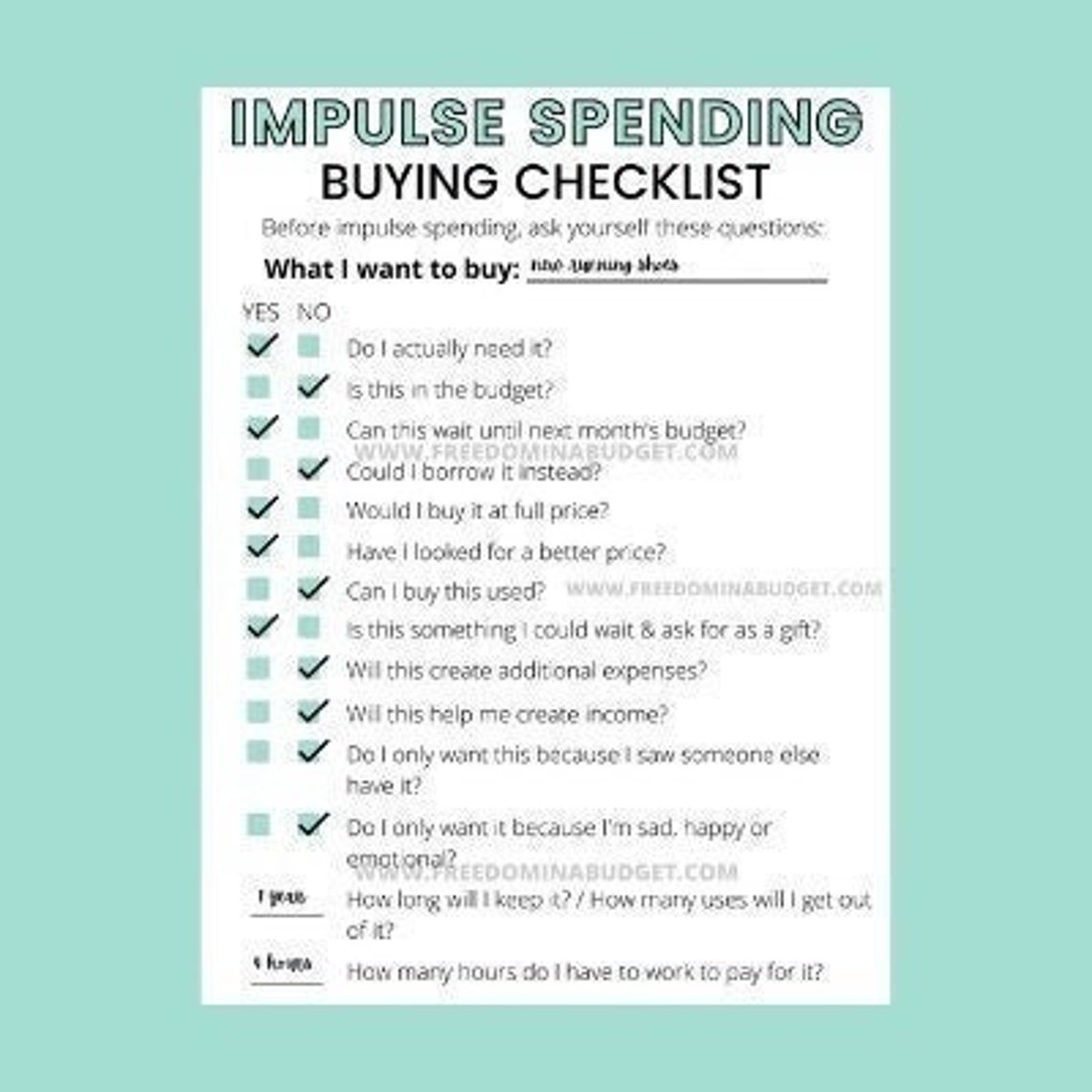 Impulse Spending Checklist Printable - Etsy