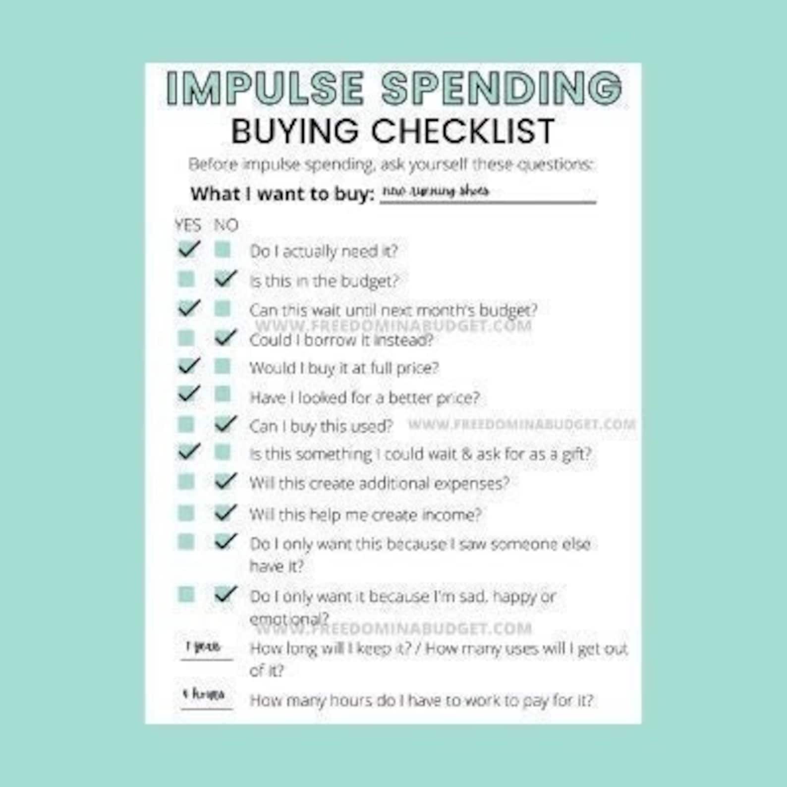 Impulse Spending Checklist Printable - Etsy