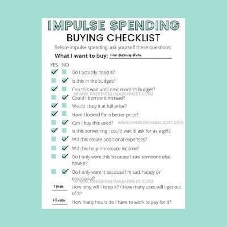 Impulse Spending Checklist Printable - Etsy