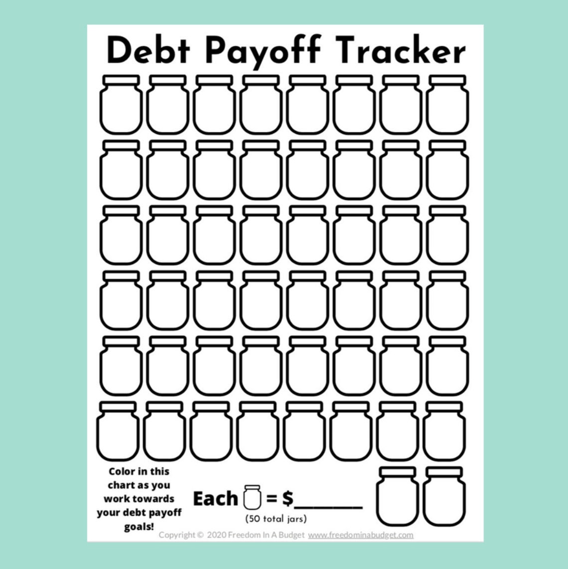 Debt Payoff Tracker Printable | 50 Jars (PDF) - Etsy
