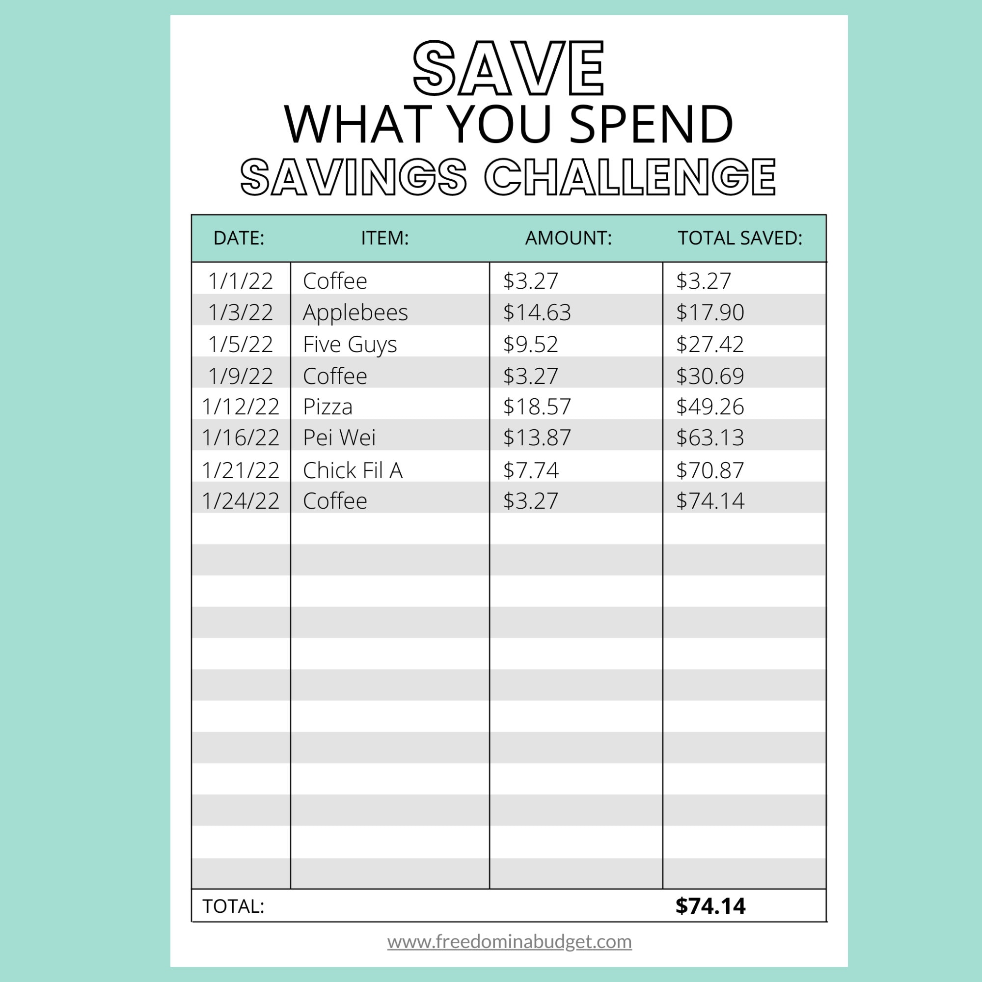 Save What You Spend Challenge Printable - Etsy