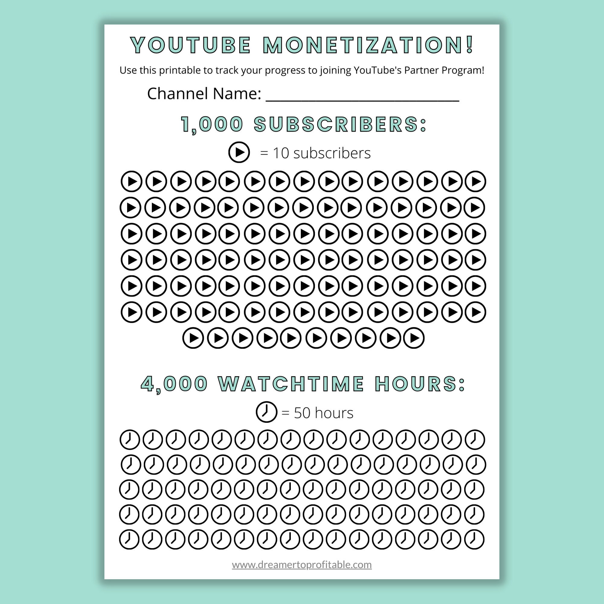 Youtube Monetization Tracker Printable | Youtube Partner Program ...