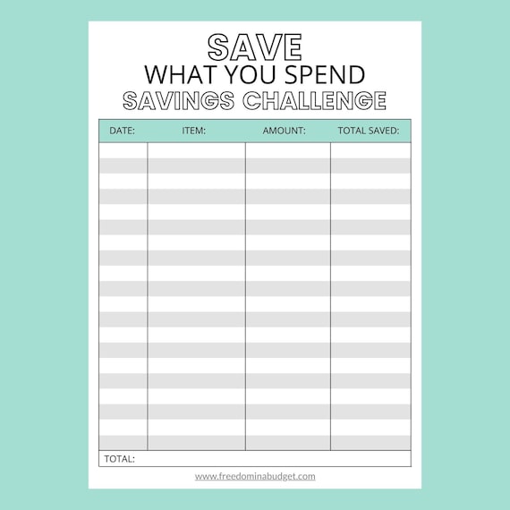 Save What You Spend Challenge Printable | Etsy