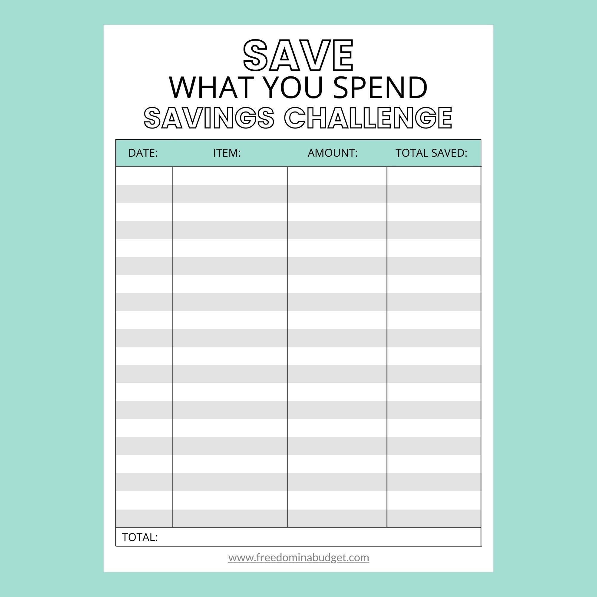 Save What You Spend Challenge Printable - Etsy
