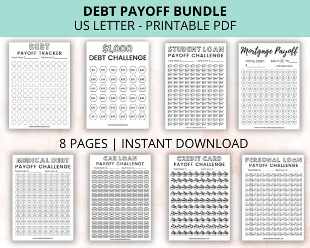 Debt Payoff Challenge Bundle | 8 Debt Payoff Tracker Printables | Debt ...