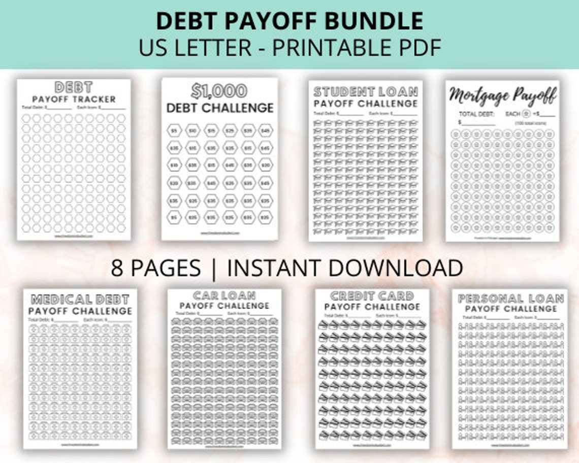Debt Payoff Challenge Bundle | 8 Debt Payoff Tracker Printables | Debt ...