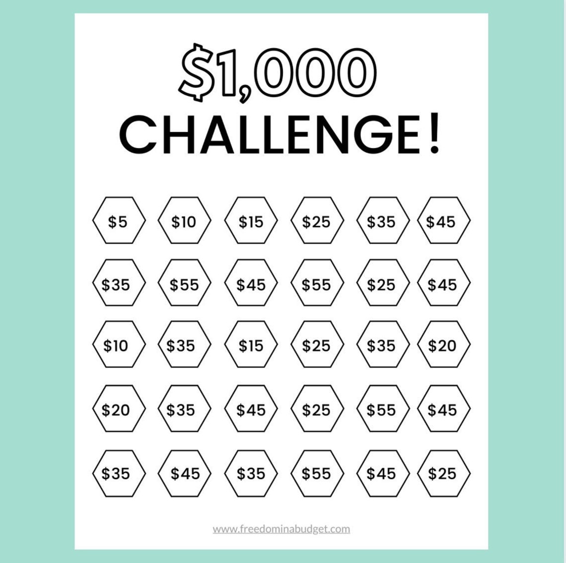 Money Saving Challenge Printable Save 1000 Challenge | Etsy