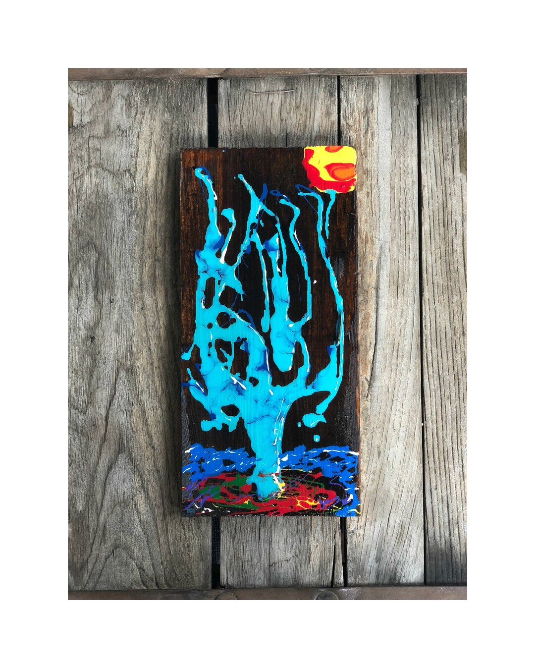 Dripping Art Hand Painted Reclaimed Wood Art Eclectic Art - Etsy