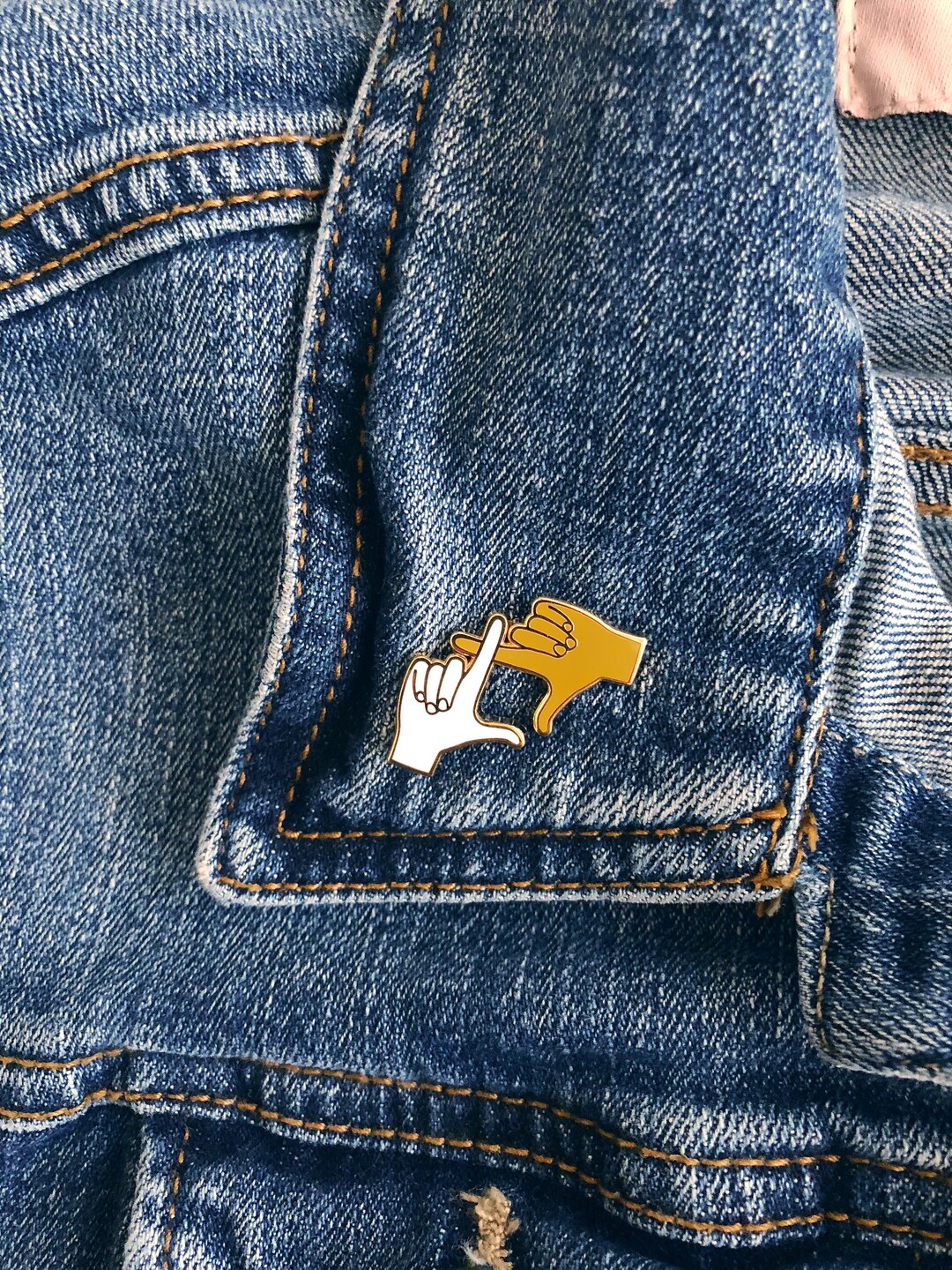 Sorority Hand Sign Enamel Pin - Orange and White - Etsy