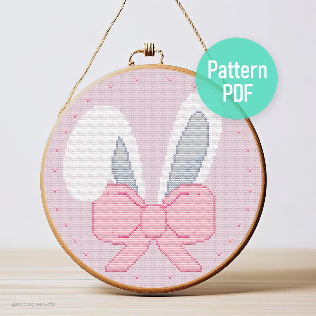 Kawaii Bunny Coquette Cross Stitch Pattern – Coquette Rabbit With Bow ...