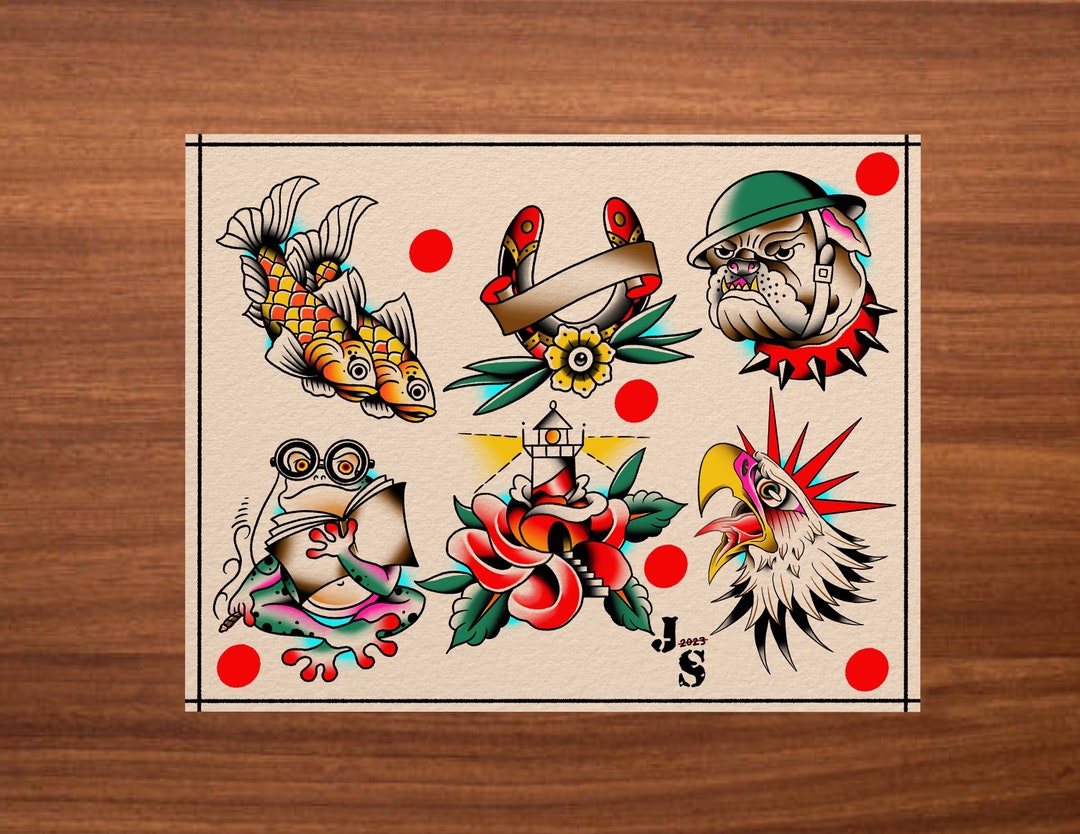 American Traditional Tattoo Flash Sheet 5 - Etsy