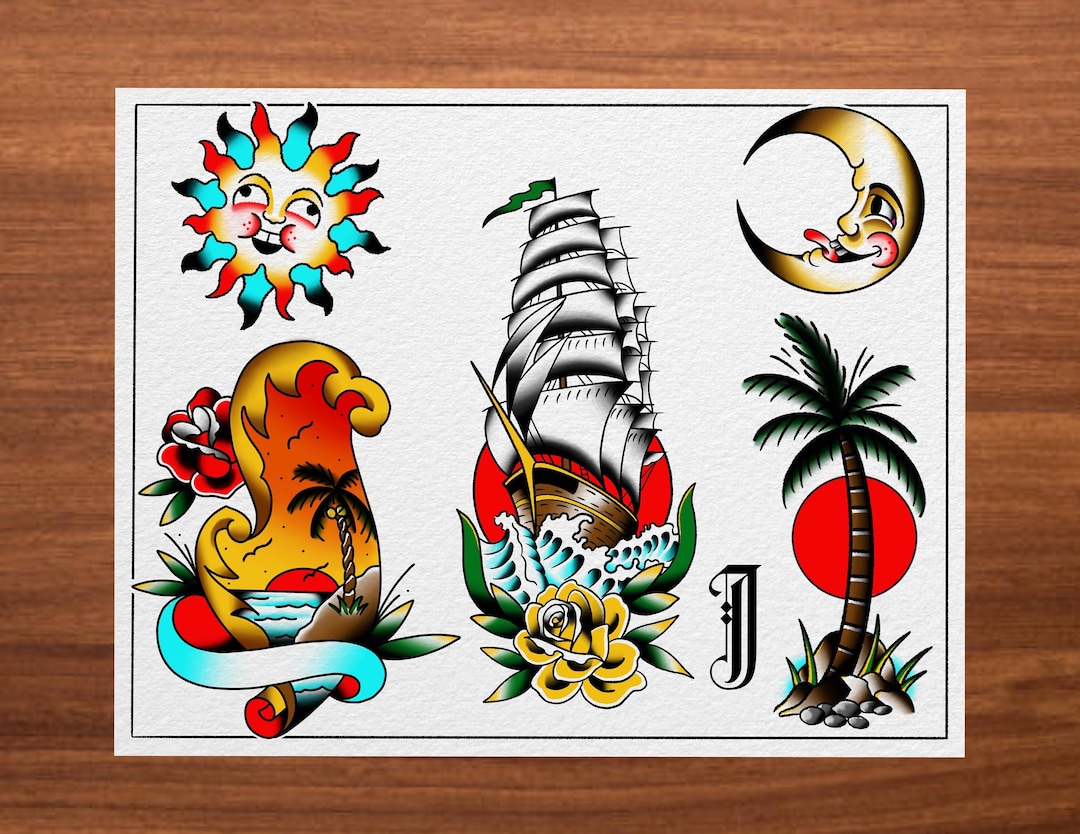 American Traditional Clipper Ship Tattoo Flash - Etsy
