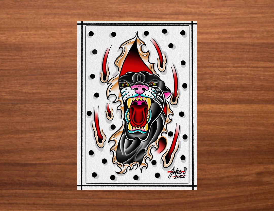 American Traditional Panther Tattoo Flash - Etsy