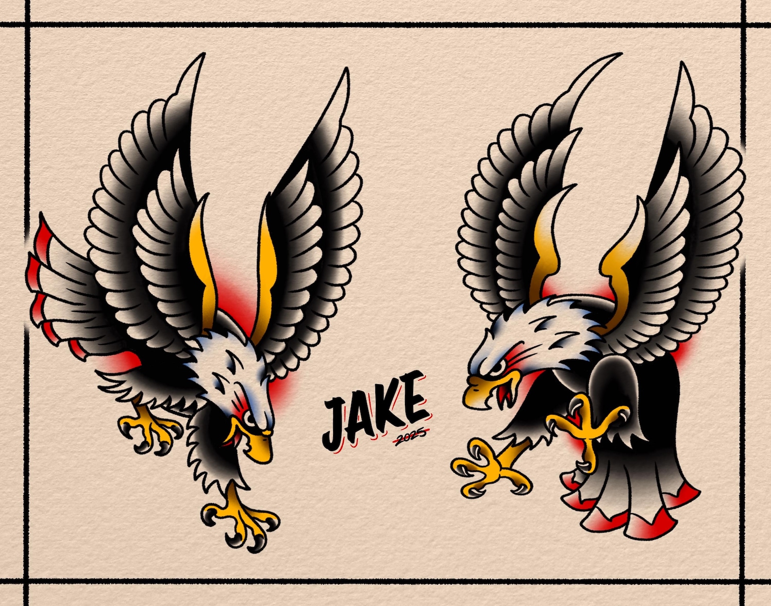 American Traditional Tattoo Flash Sheet V2 Eagle Deuce - Etsy