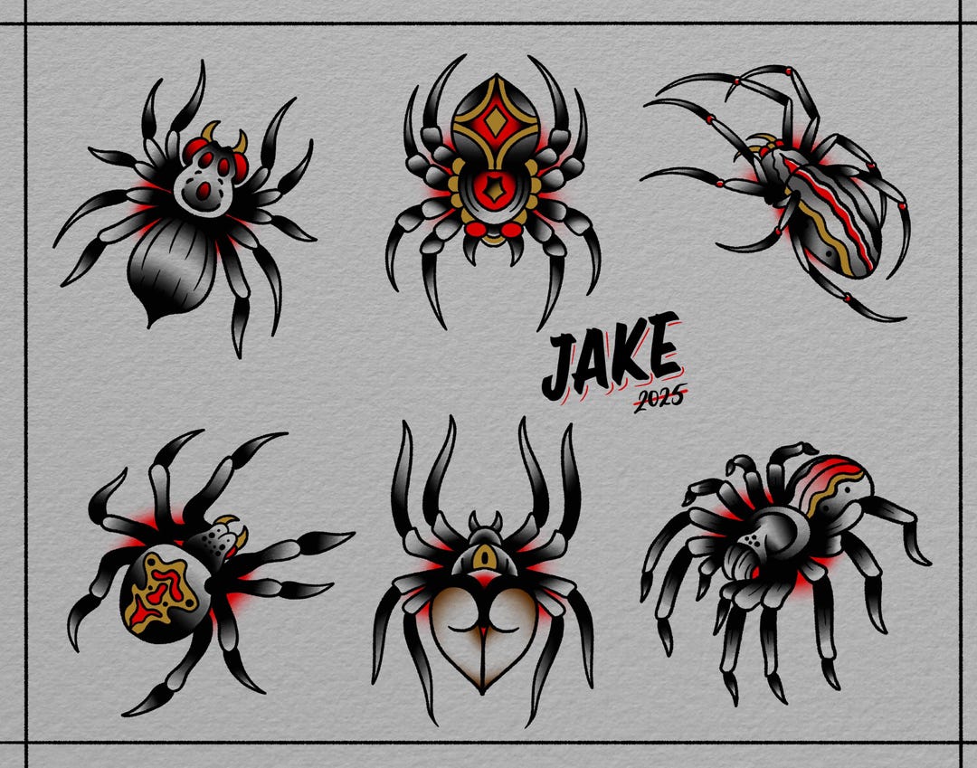 American Traditional Spiders Tattoo Flash Sheet Print 11x14 - Etsy