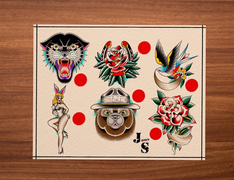American Traditional Tattoo Flash Sheet 4 - Etsy
