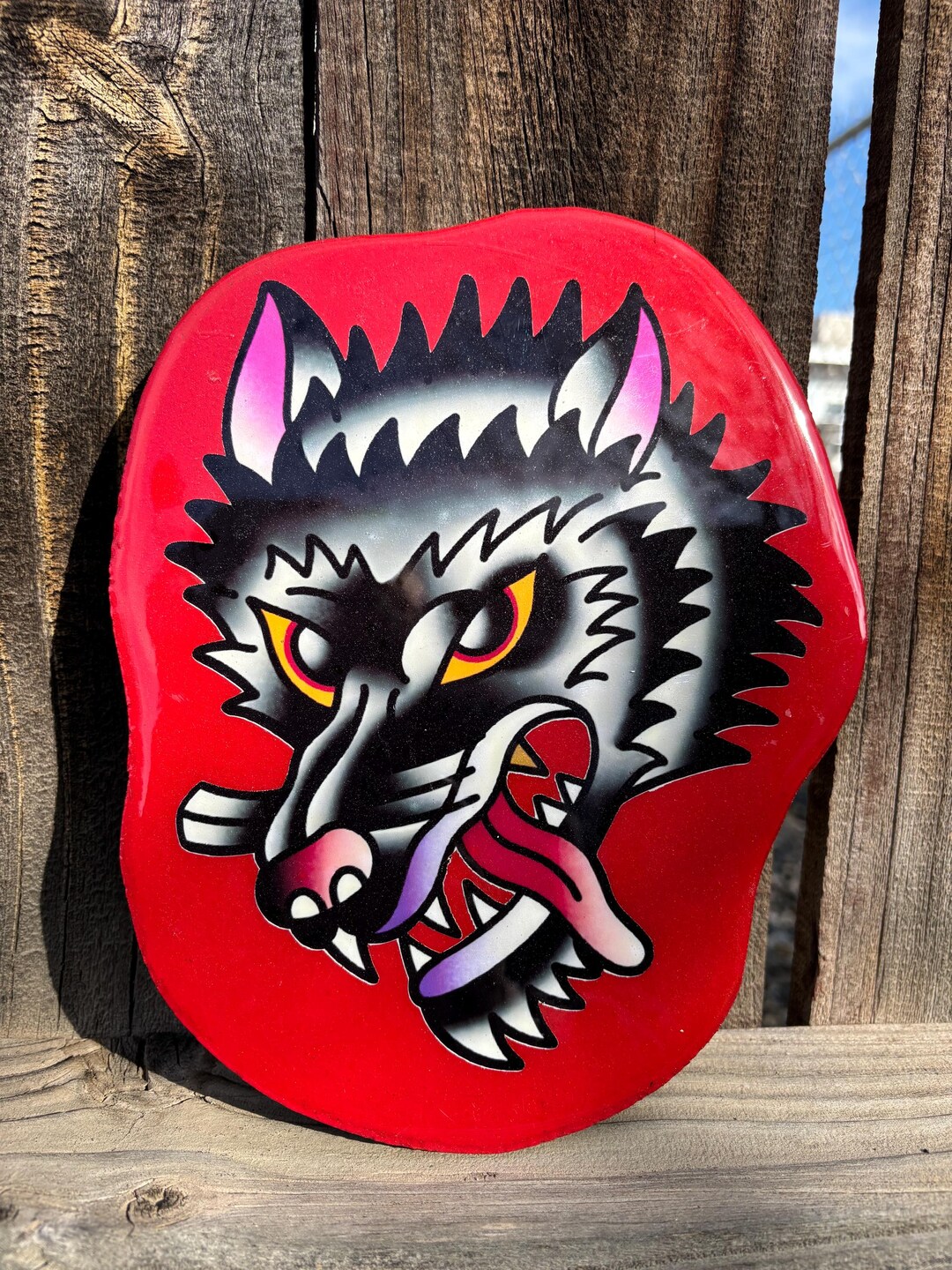 American Traditional Wolf Handmade Sign Garage Art Tattoo Flash Shop ...