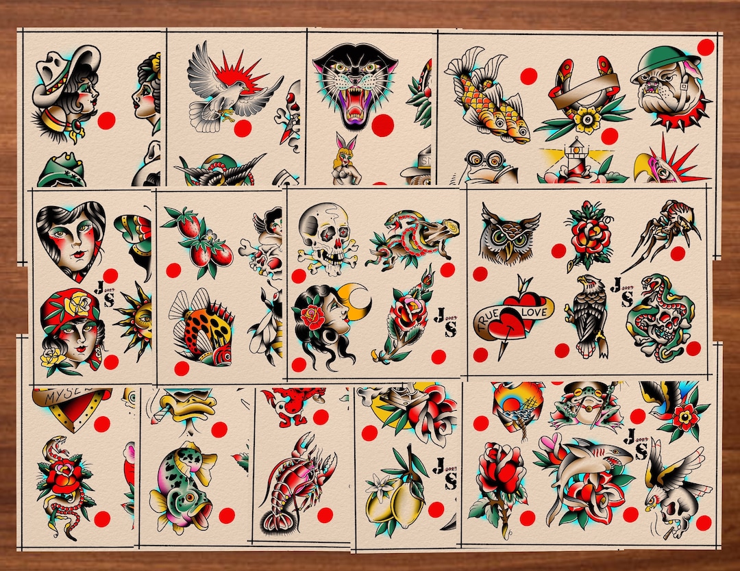 American Traditional Tattoo Flash Set of 13 - Etsy