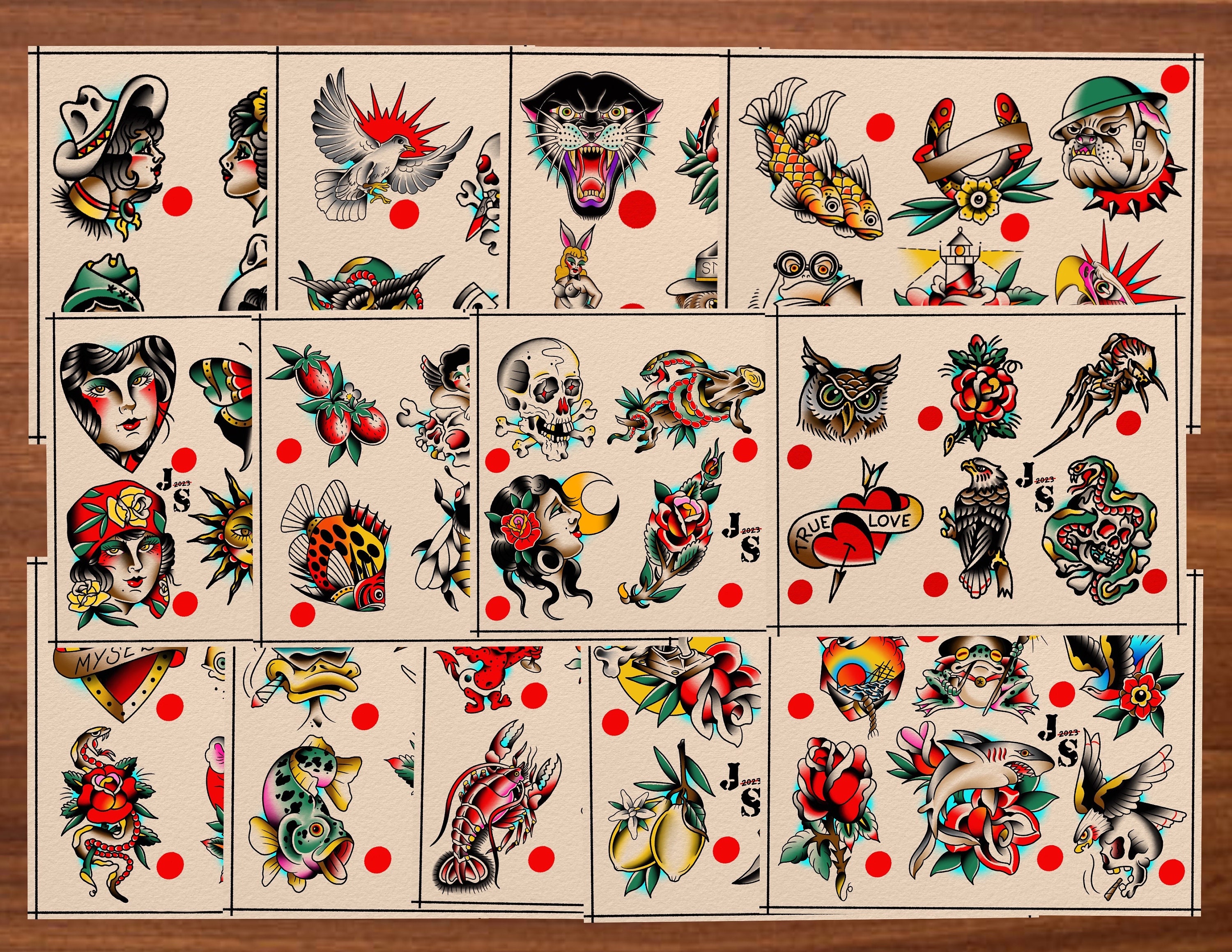 American Traditional Tattoo Flash Set of 13 - Etsy