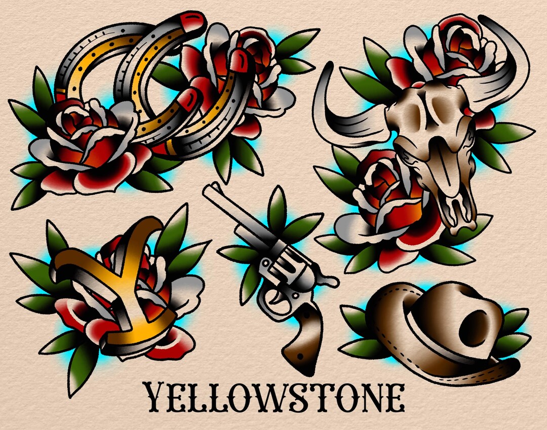 Yellow Stone Tattoo Flash Print - Etsy