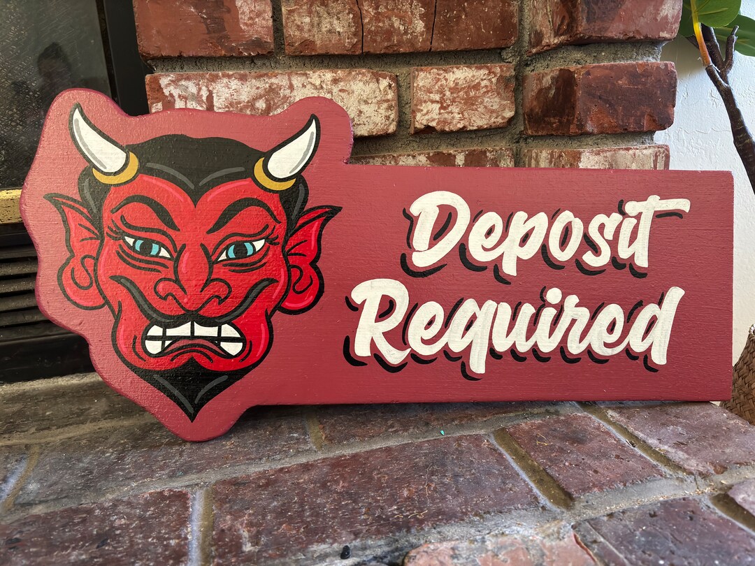 Hand Painted Deposit Required Devil Sign Tattoo Shop SIGN Traditional ...