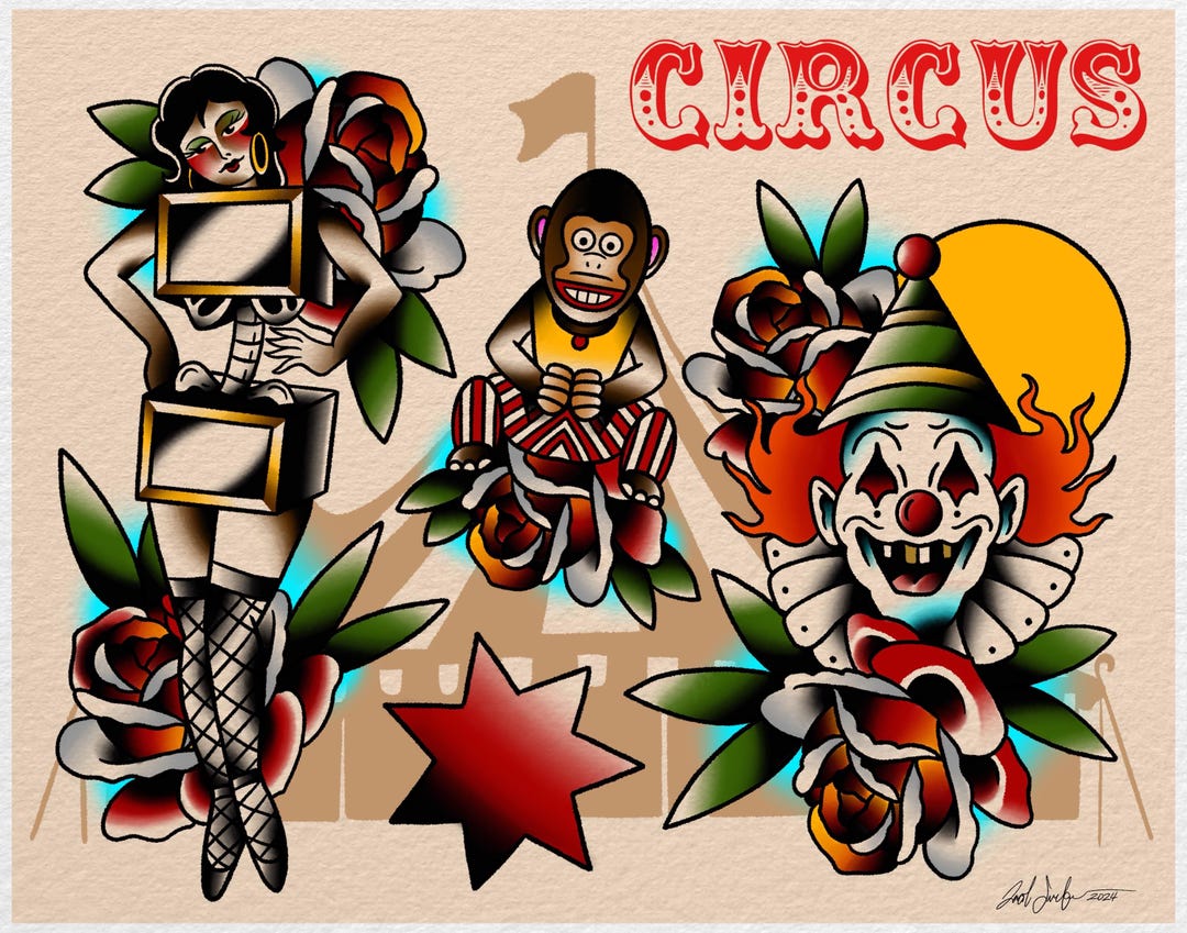 Circus Tattoo Flash Print - Etsy