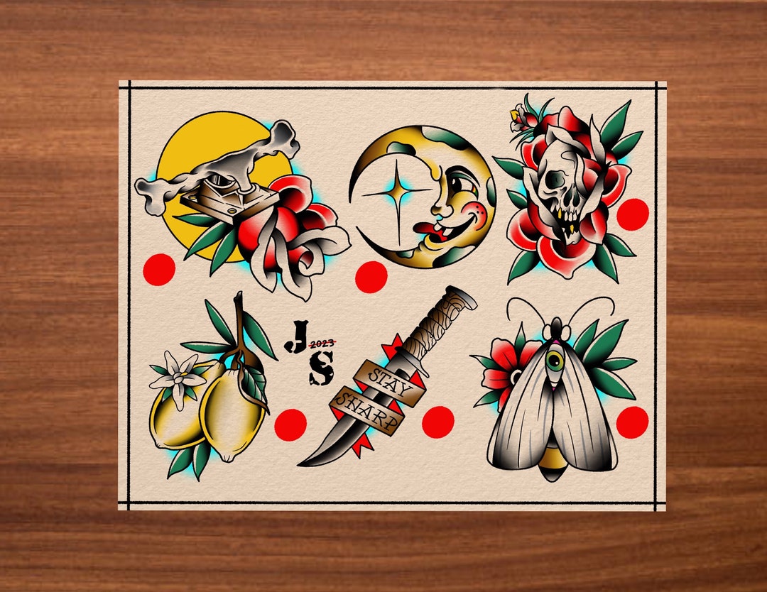 American Traditional Tattoo Flash Sheet 9 - Etsy