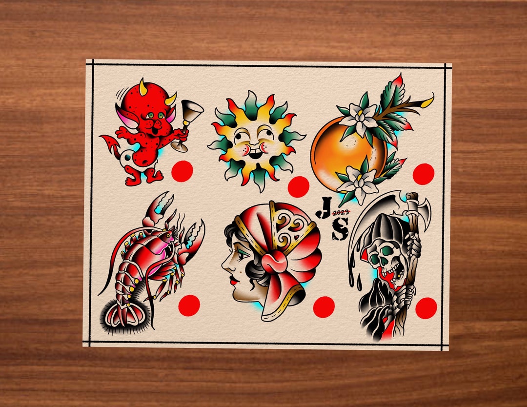 American Traditional Tattoo Flash Sheet 8 - Etsy