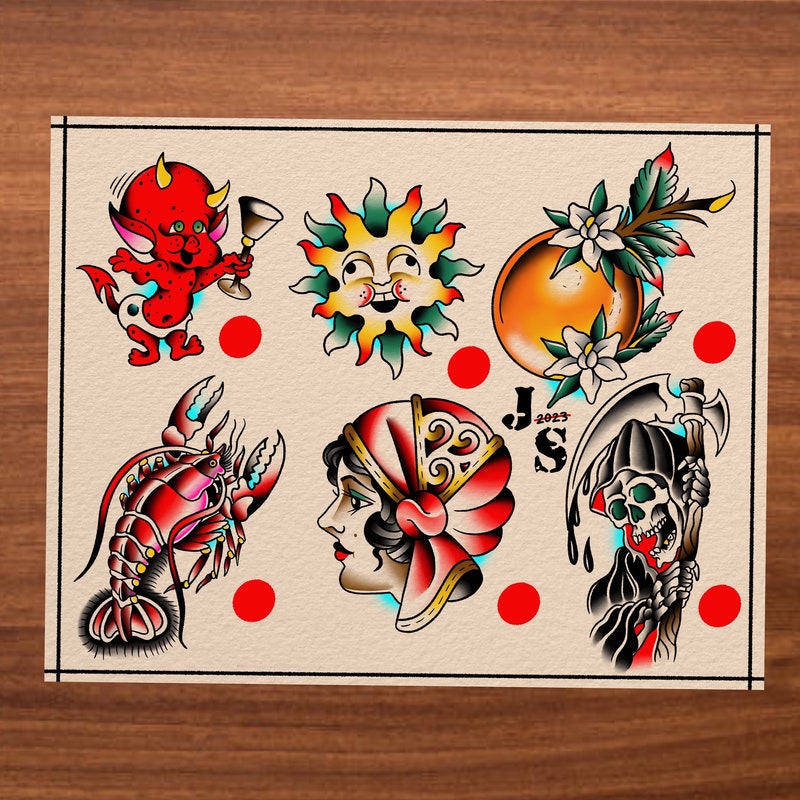 Traditional Tattoo Flash Sheet - Etsy